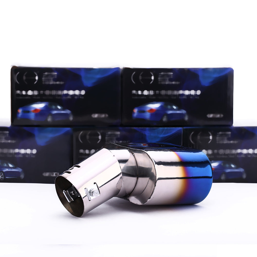 Exhaust Muffler 76mm Stainless Steel Bolt-on Toasted blue Turndown Tip ...